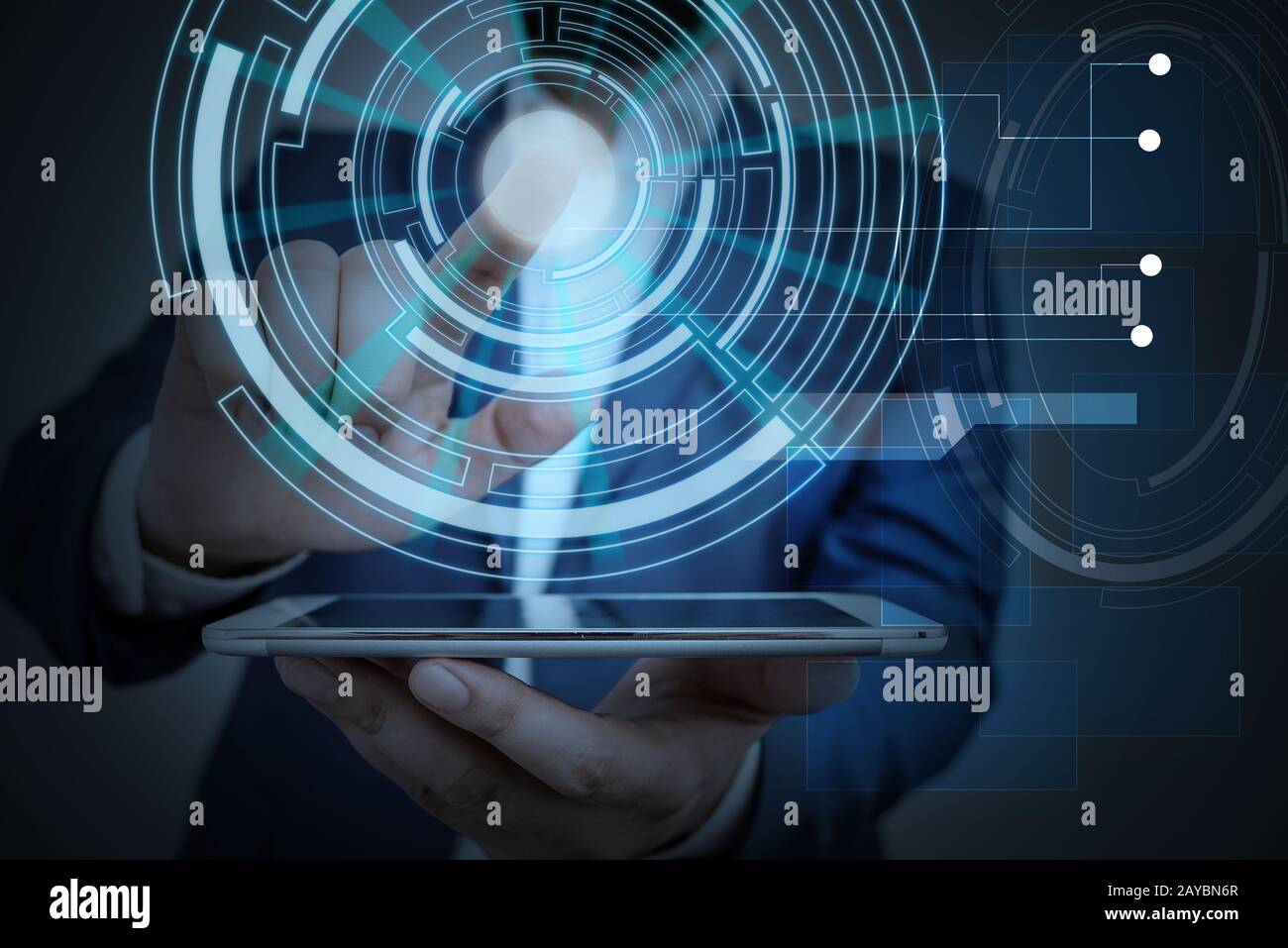 Male human presenting a presentation using the latest sophisticated ...