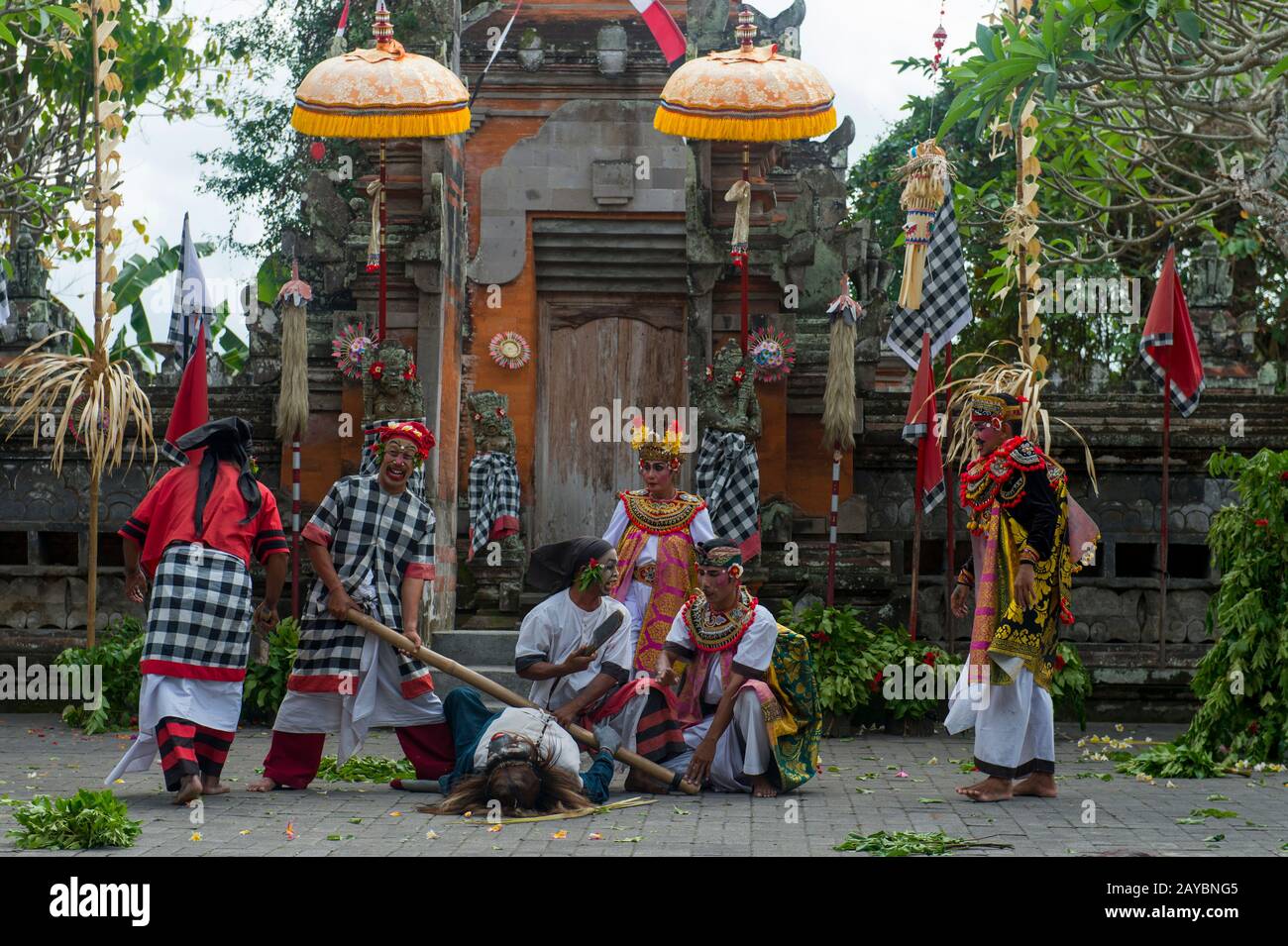 A monkey at the traditional Barong and Kris dance, which tells a battle ...