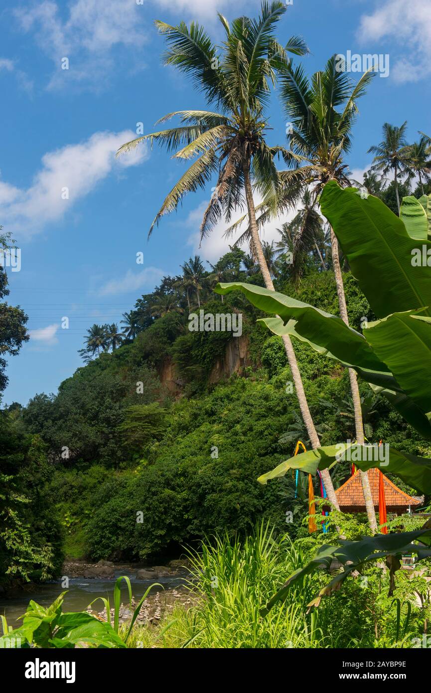 A pavilion on the riverbank of the Tukad Petanu RiverView at the ...