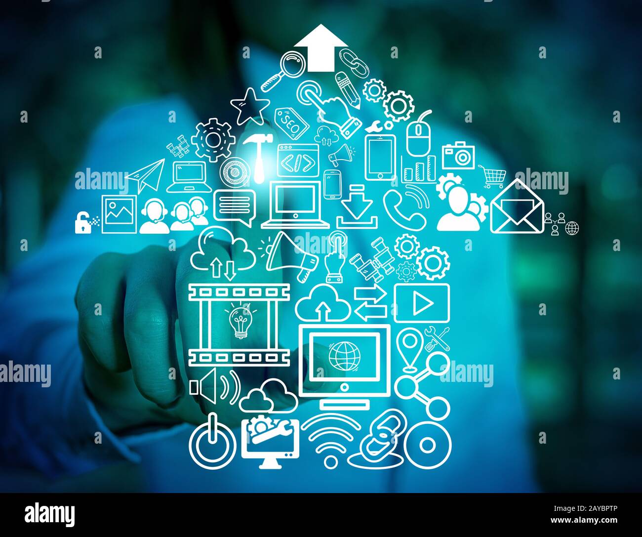 Female human presenting a presentation using the latest sophisticated ...