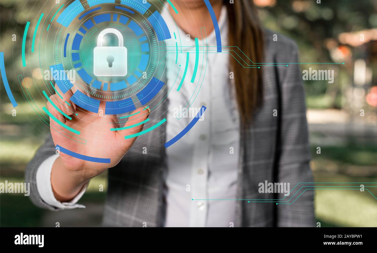 Female human presenting a presentation using the latest sophisticated ...