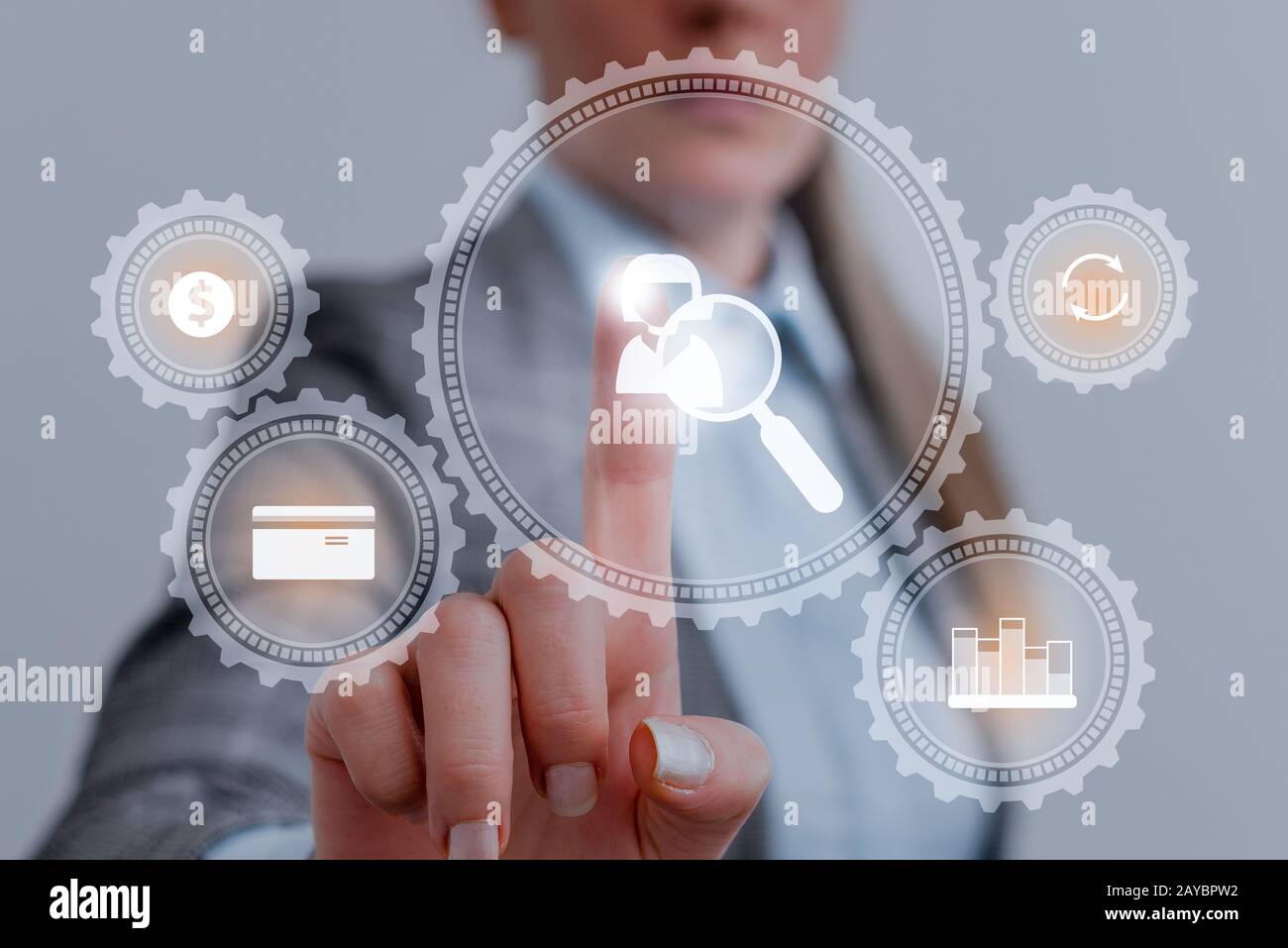 Female human presenting a presentation using the latest sophisticated ...