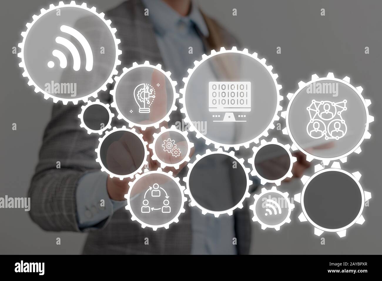 Female human presenting a presentation using the latest sophisticated ...