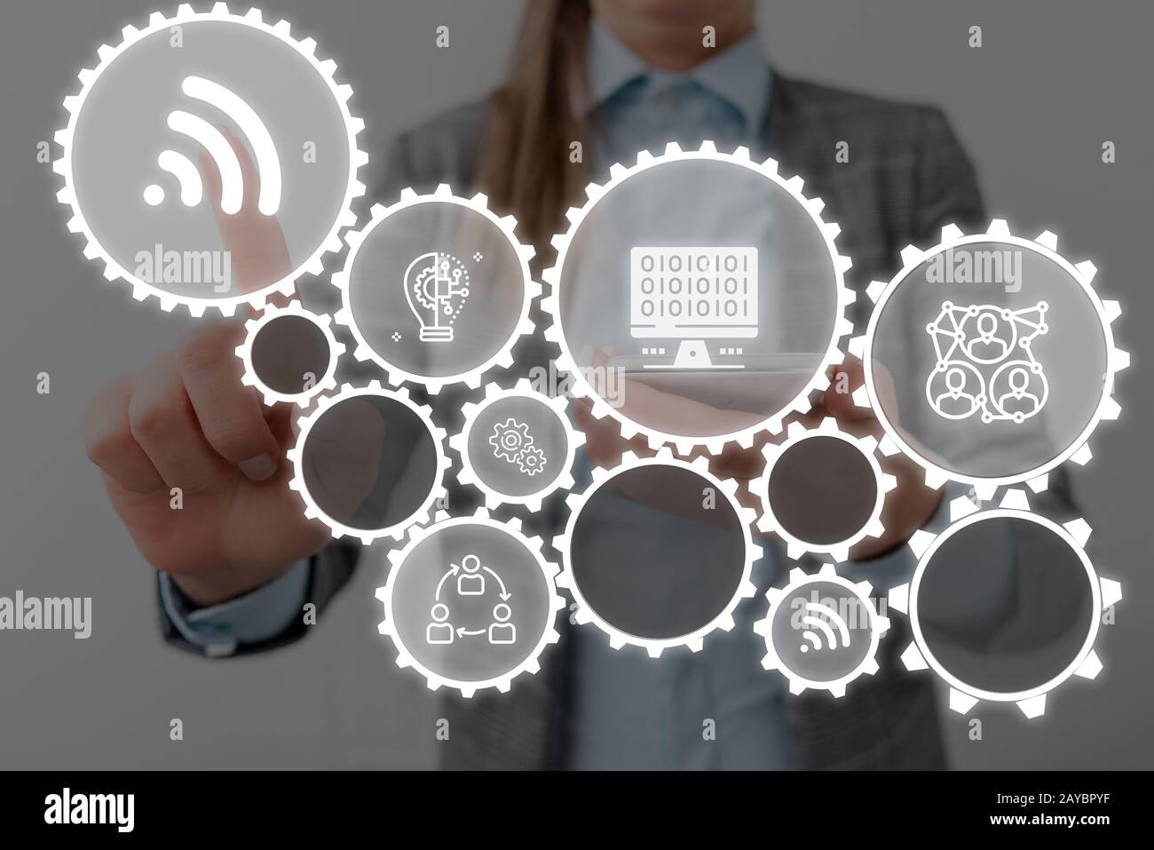 Female human presenting a presentation using the latest sophisticated ...