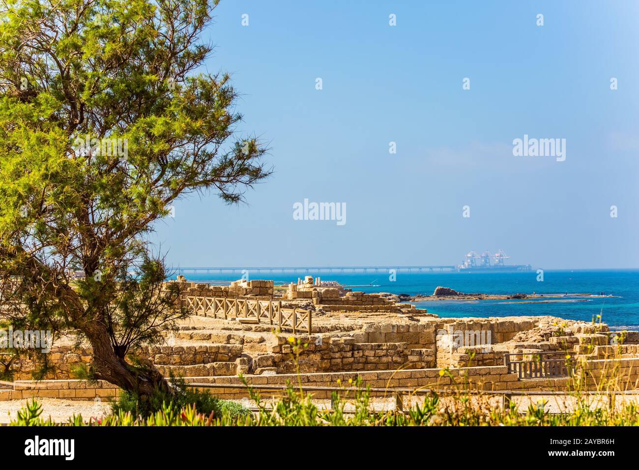 Remains of the ancient port of Caesarea Stock Photo - Alamy