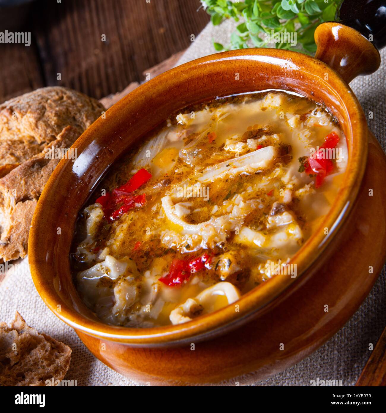 Rustic Spicy tripe soup with red paprika Stock Photo - Alamy