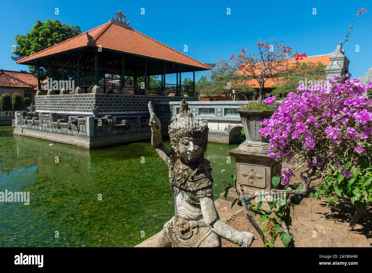 View of the floating Gili pavilion, surrounded by a lotus-filled moat ...