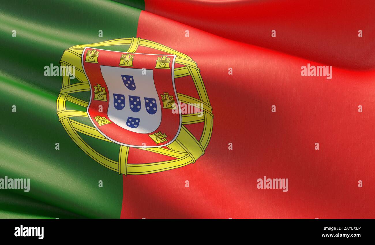 High resolution close-up flag of Portugal. 3D illustration Stock Photo ...