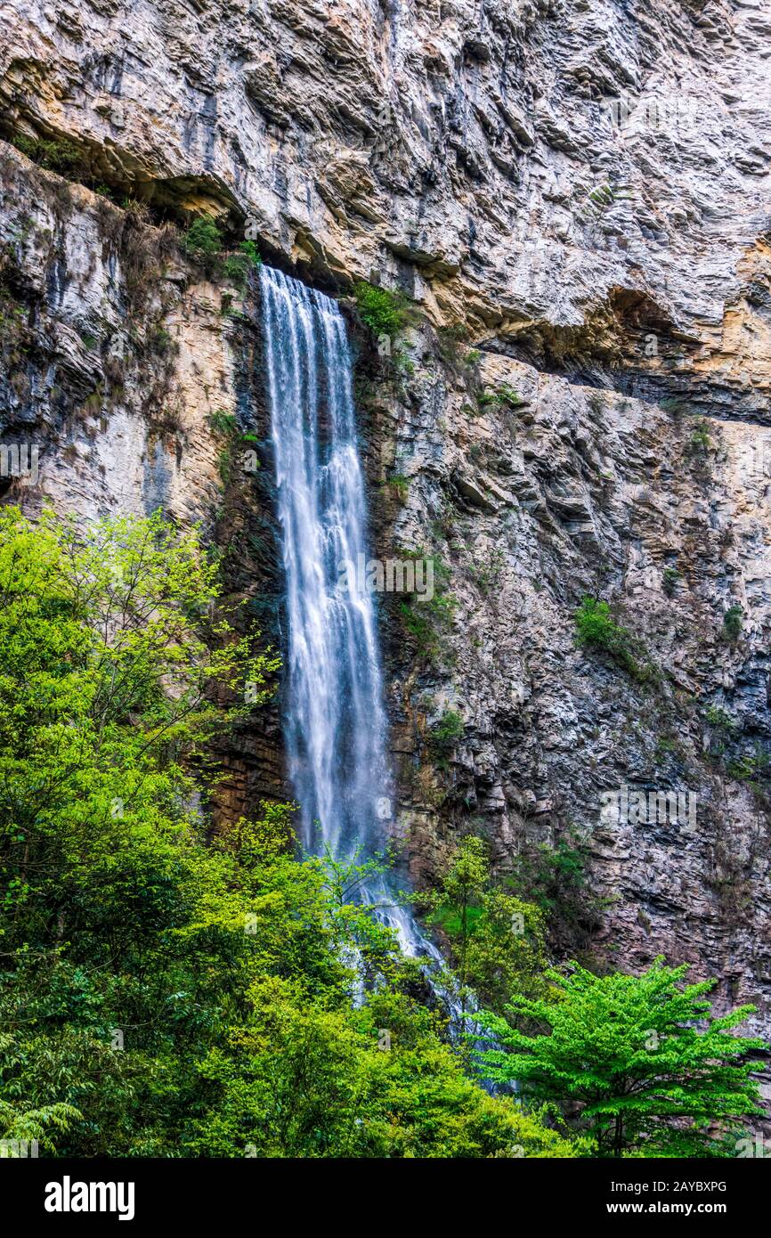 Waterfall exit from narrow cave in Zhangjiajie, Grand Canyon Stock ...