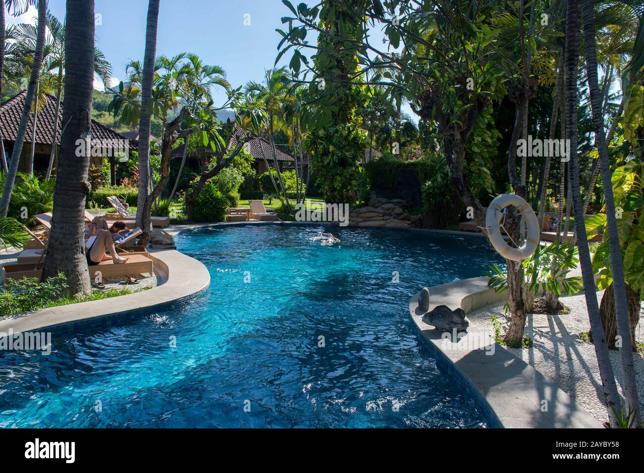 The swimming pool at Coral View Villas Hotel situated in Lipah bay ...