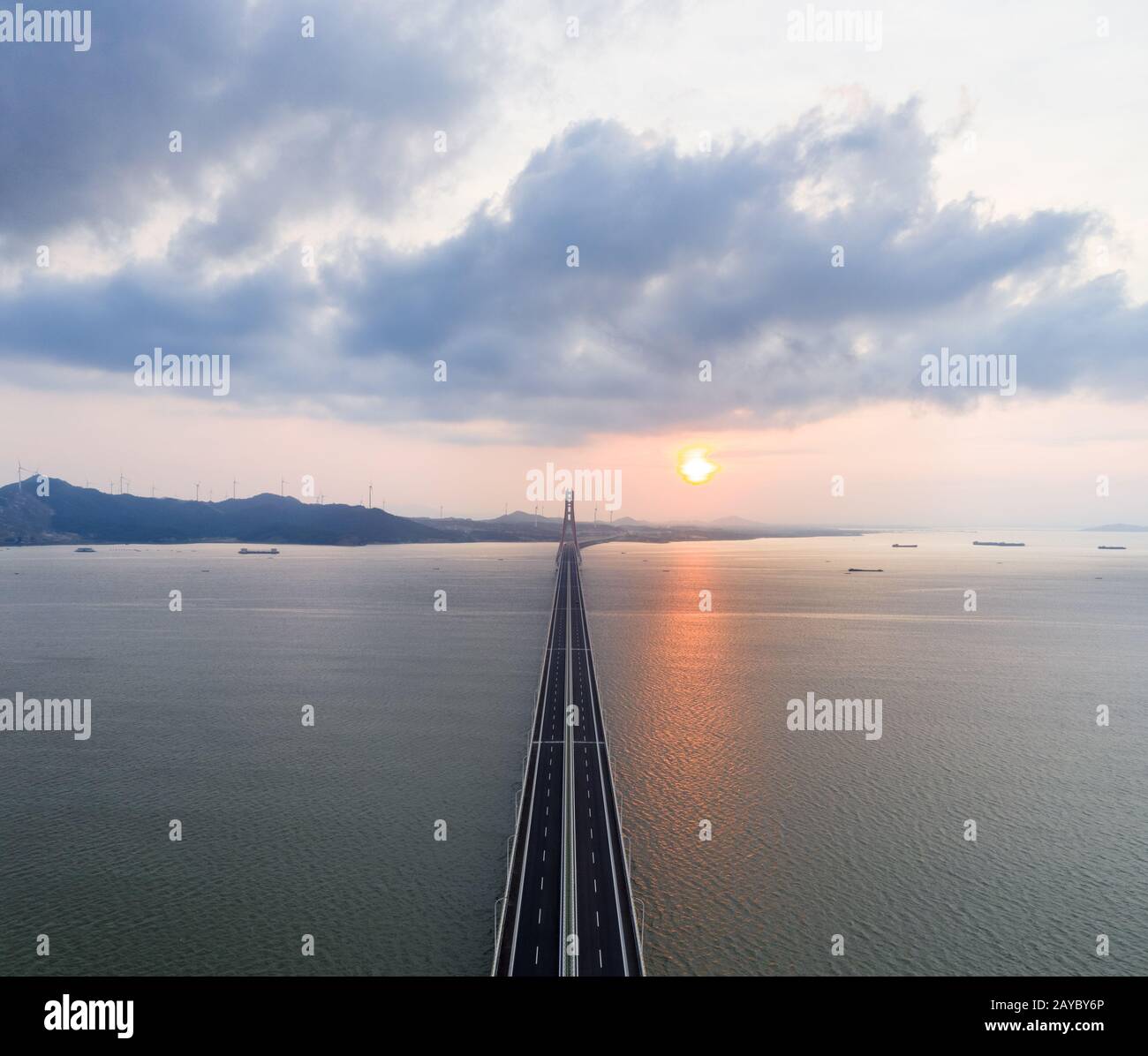 aerial view of poyang lake second bridge in sunrise Stock Photo - Alamy