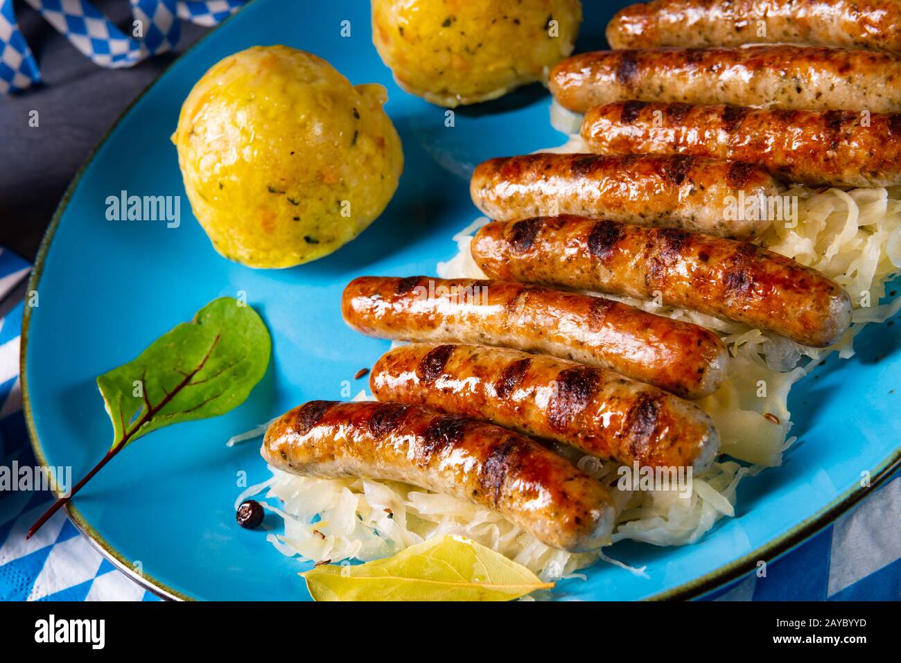 thuringian bratwurst with sauerkraut and dumplings Stock Photo - Alamy