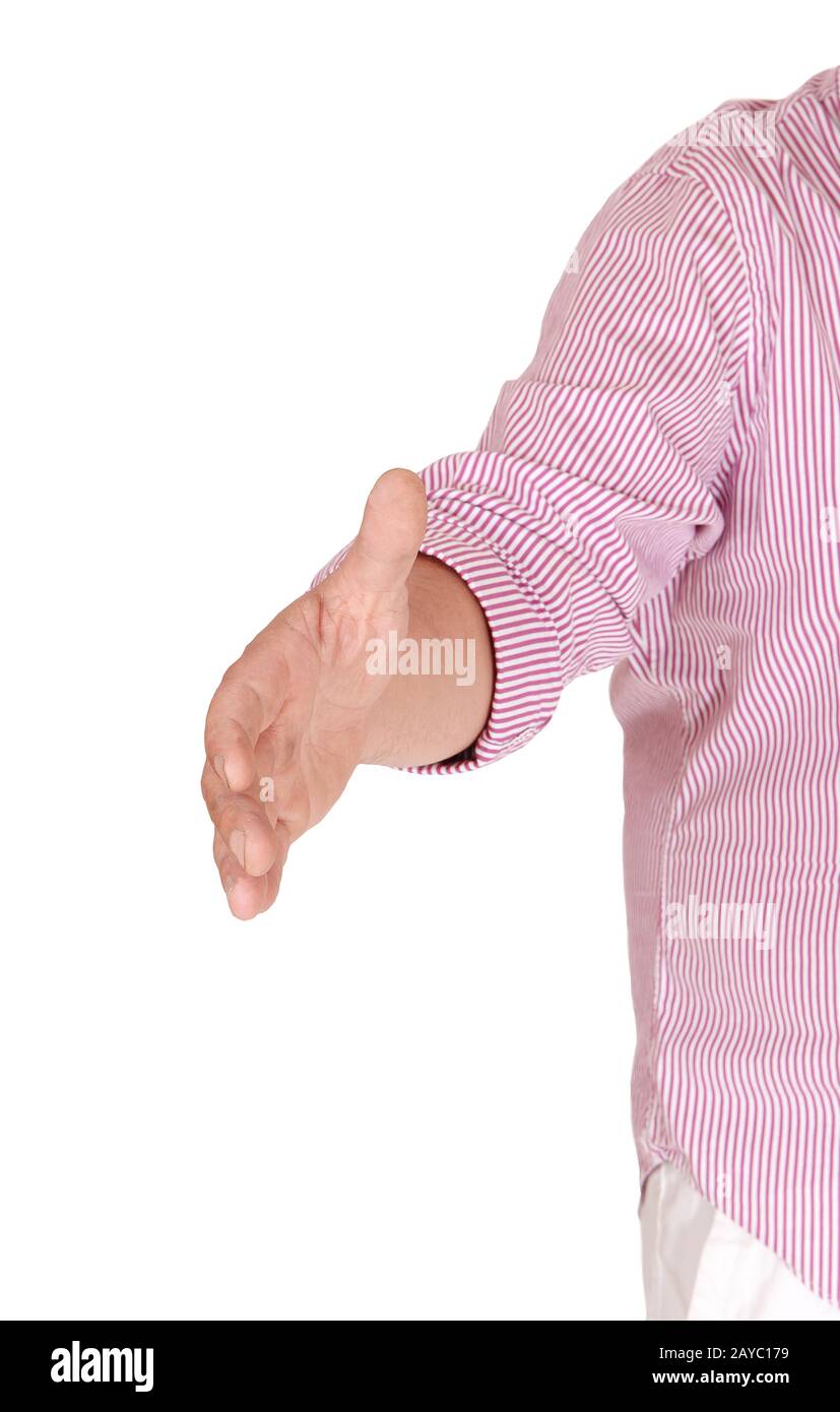 The outstretched arm of a man greeting Stock Photo - Alamy