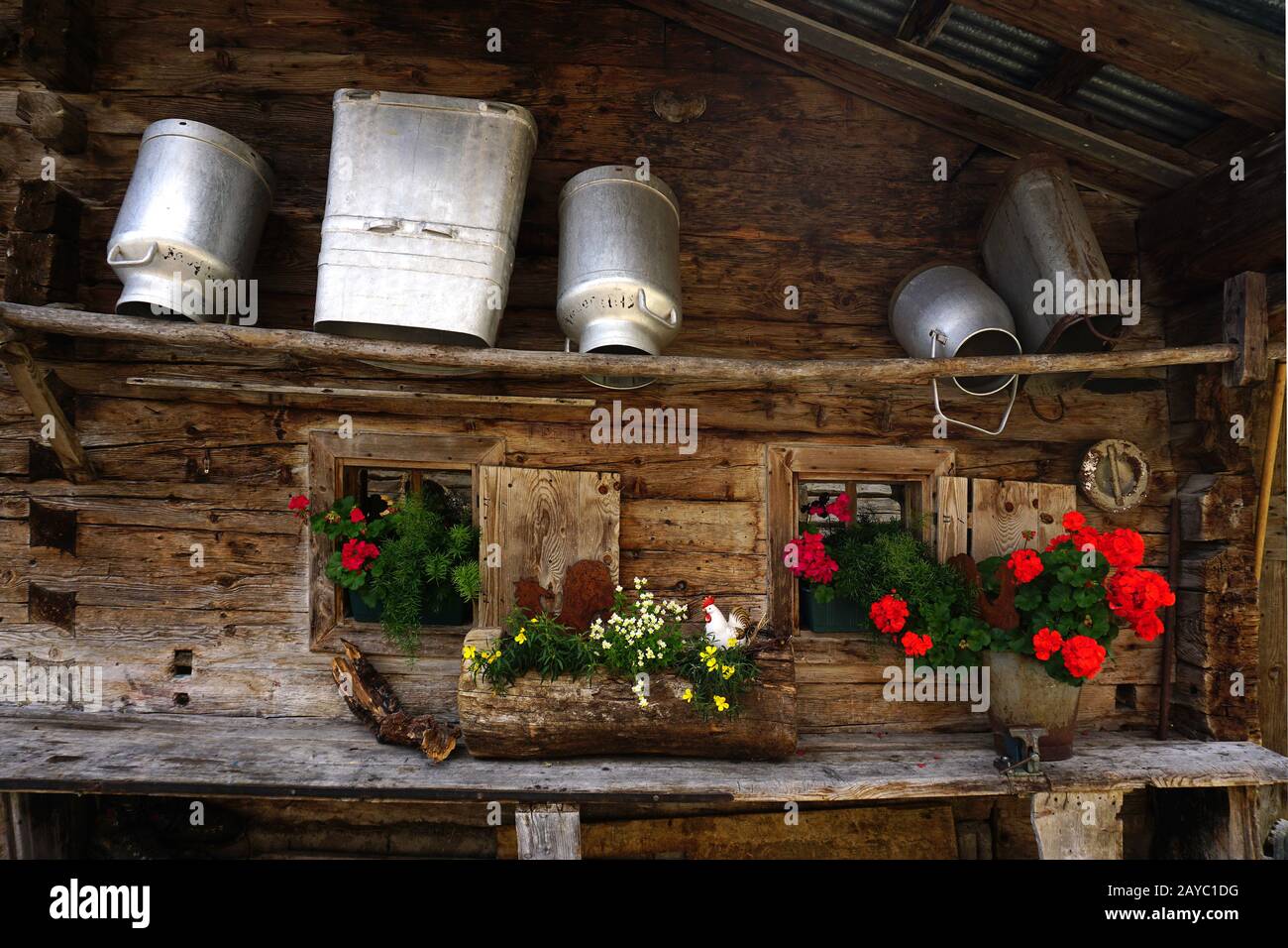 Alpine hut with milk cans, Zillertal, Austria Stock Photo - Alamy