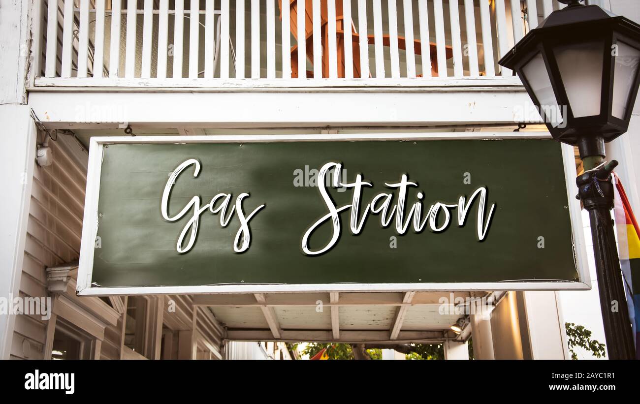 Street Sign to Gas Station Stock Photo - Alamy
