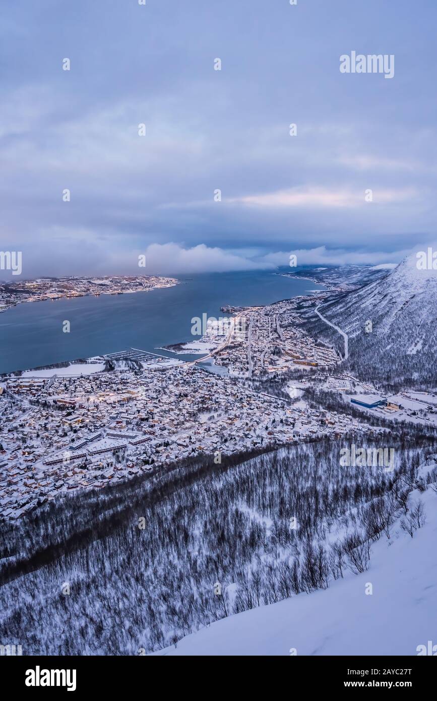 Aerial view to the city of Tromso in winter Stock Photo - Alamy
