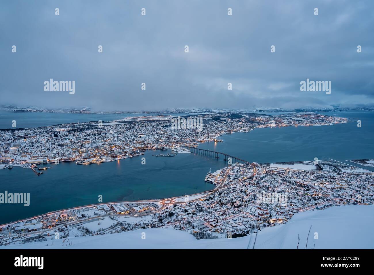 Aerial view to the city of Tromso in winter Stock Photo - Alamy