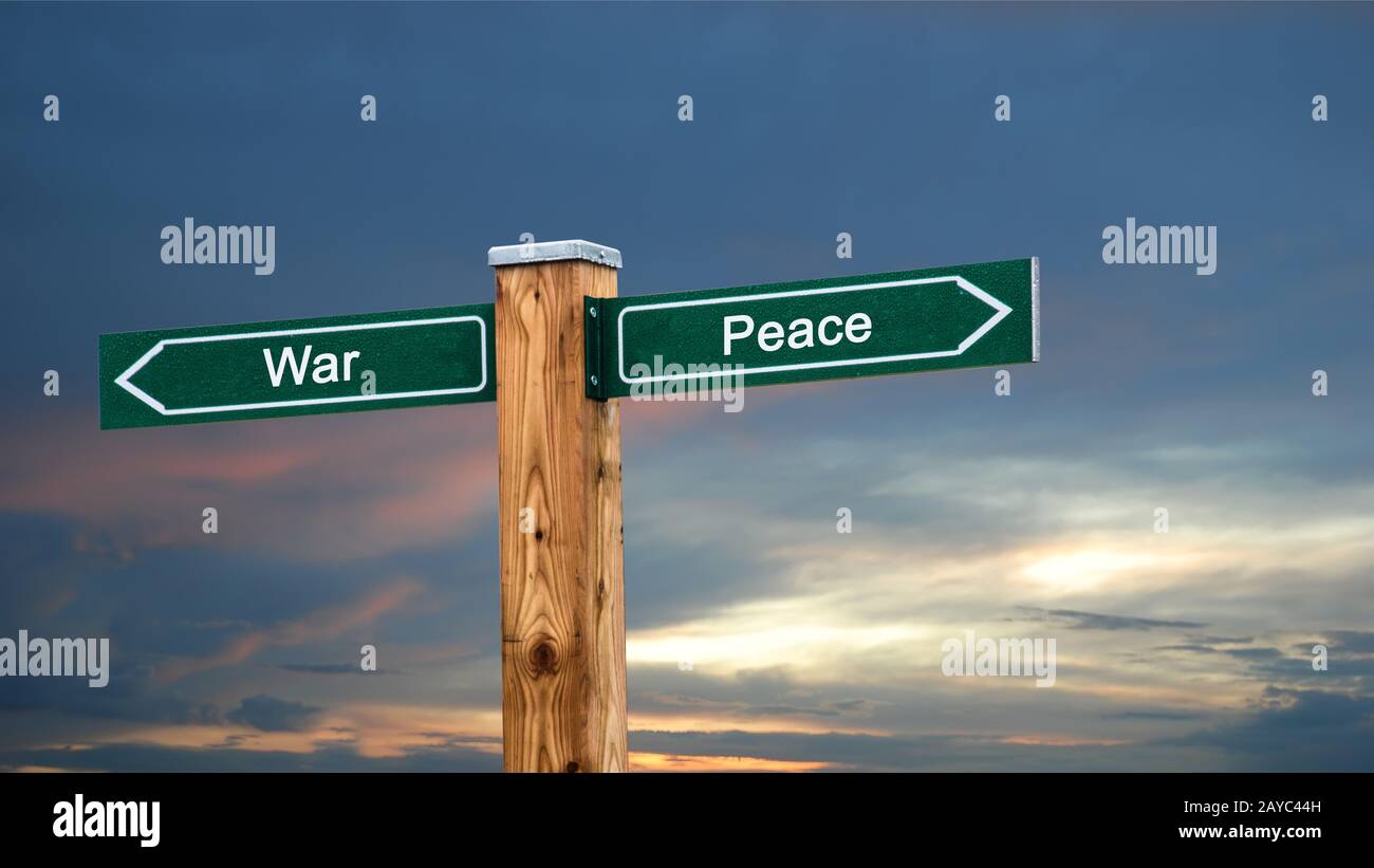 Street Sign to Peace versus War Stock Photo - Alamy