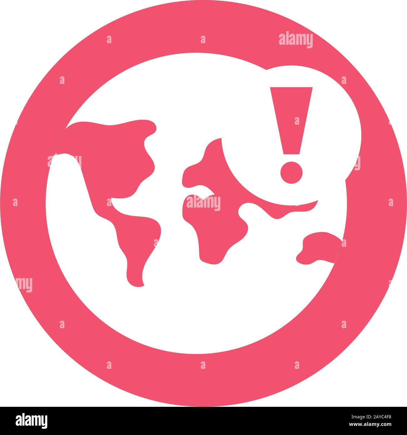 earth planet with warning sign icon over pink circle and white ...