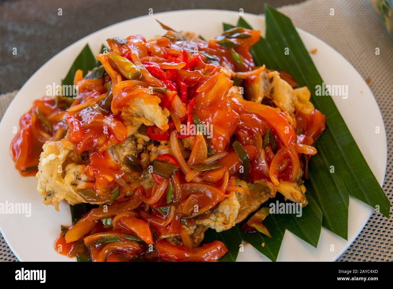 Close-up of Indonesian food being served on the MSV Katharina, a 38 ...