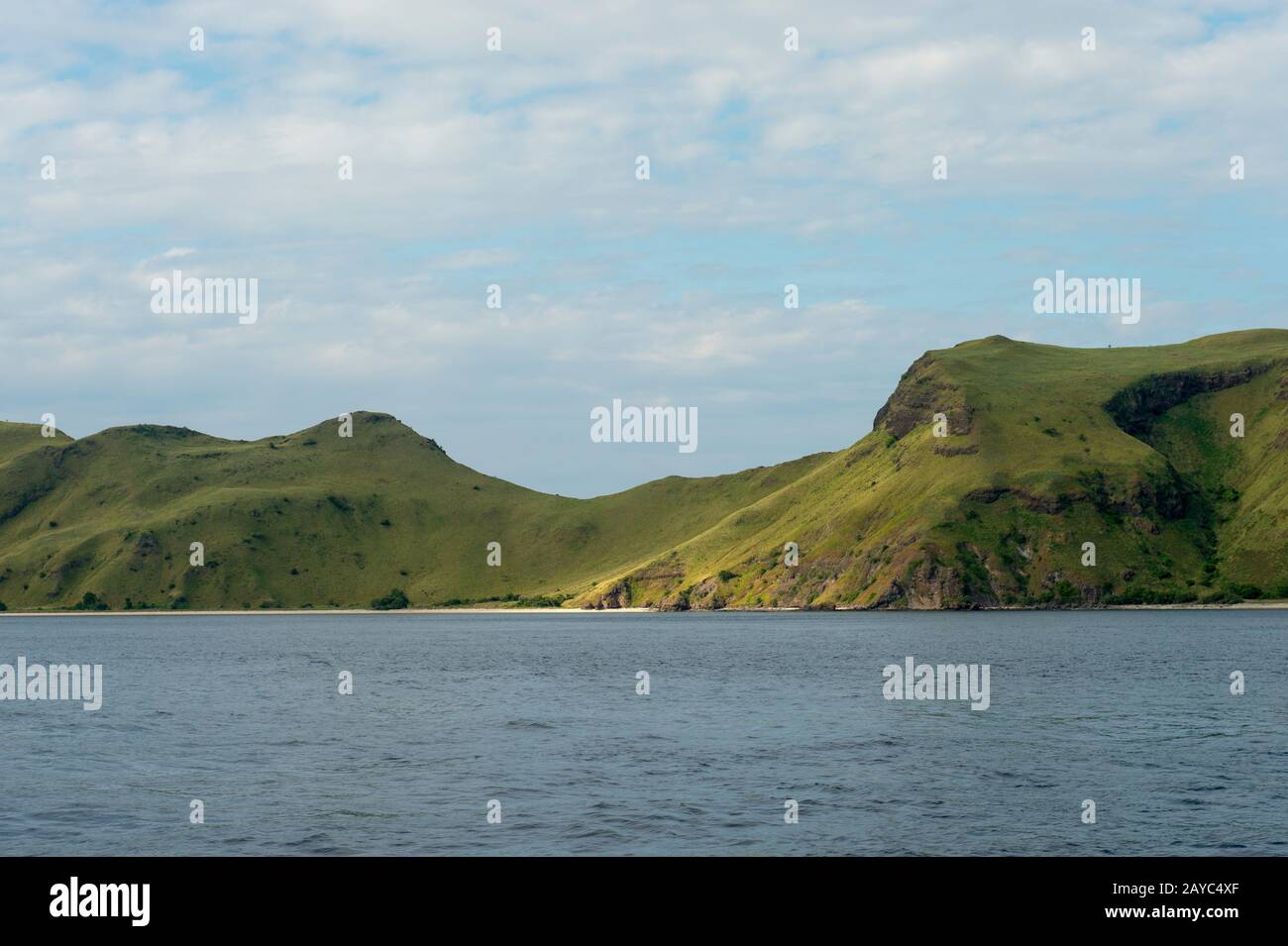 View of Gili Banta (Banta Island), an ancient, uninhabited, partially ...