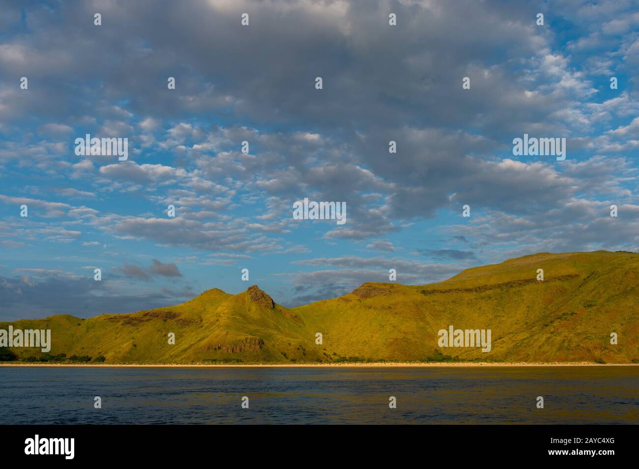 View of Gili Banta (Banta Island), an ancient, uninhabited, partially ...