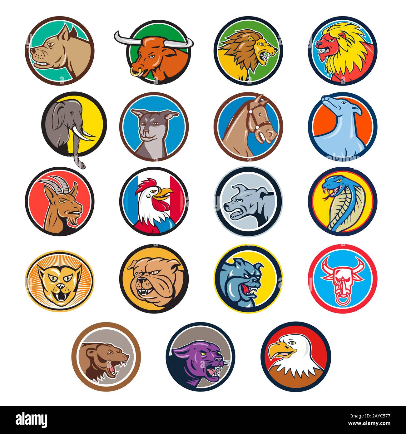 Cartoon Animals Head Circle Set Stock Photo - Alamy