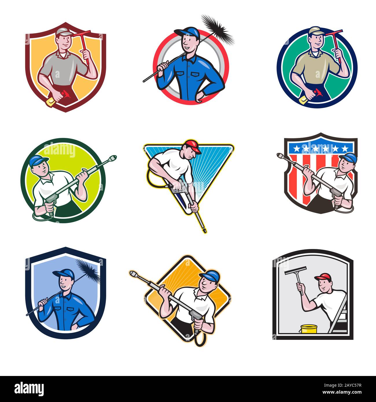 Cleaner Icon Cartoon Set Stock Photo - Alamy