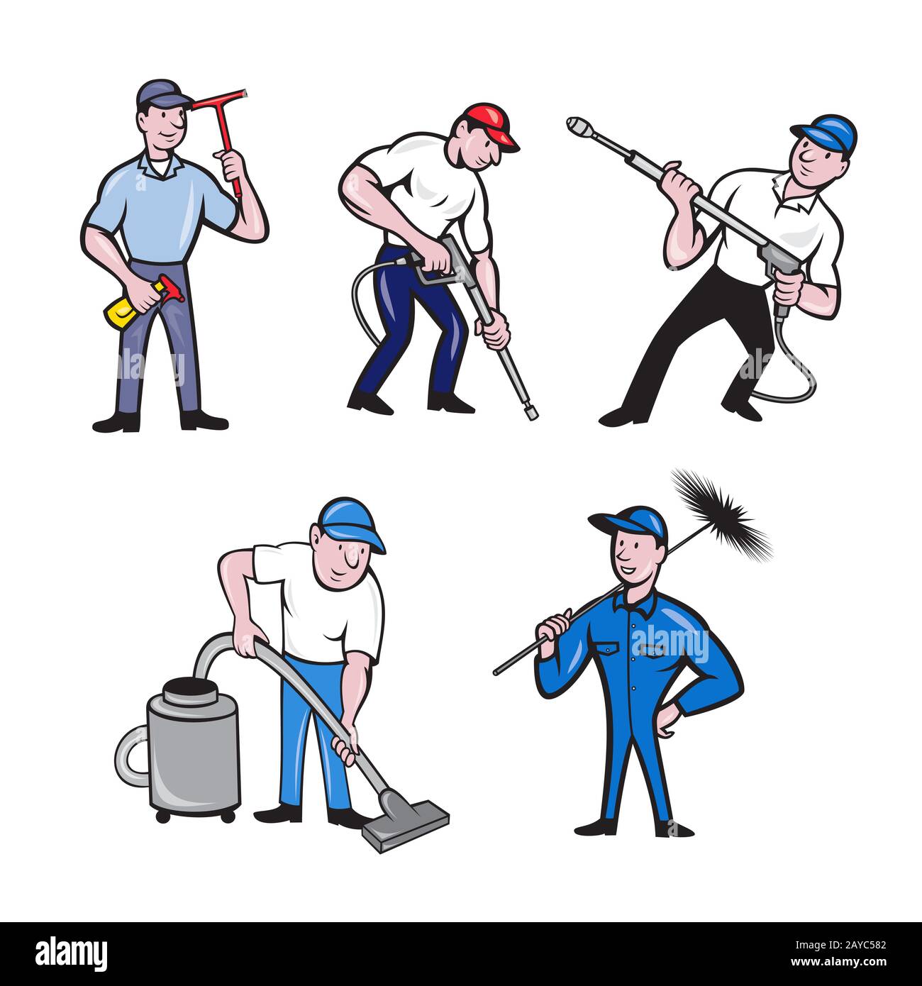 Cleaner Cartoon Set Stock Photo - Alamy