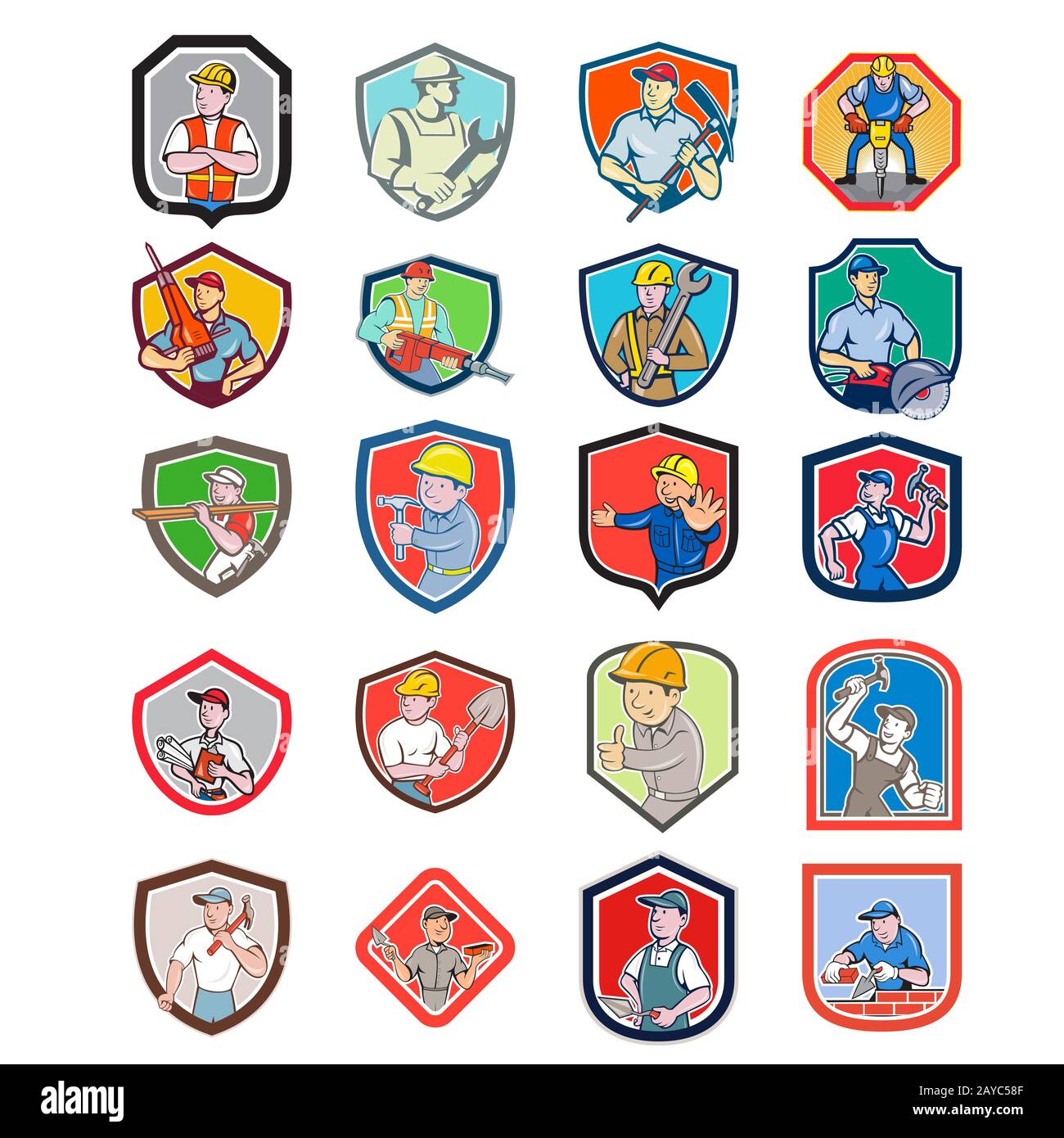 Construction Worker Icon Shield Set Stock Photo - Alamy