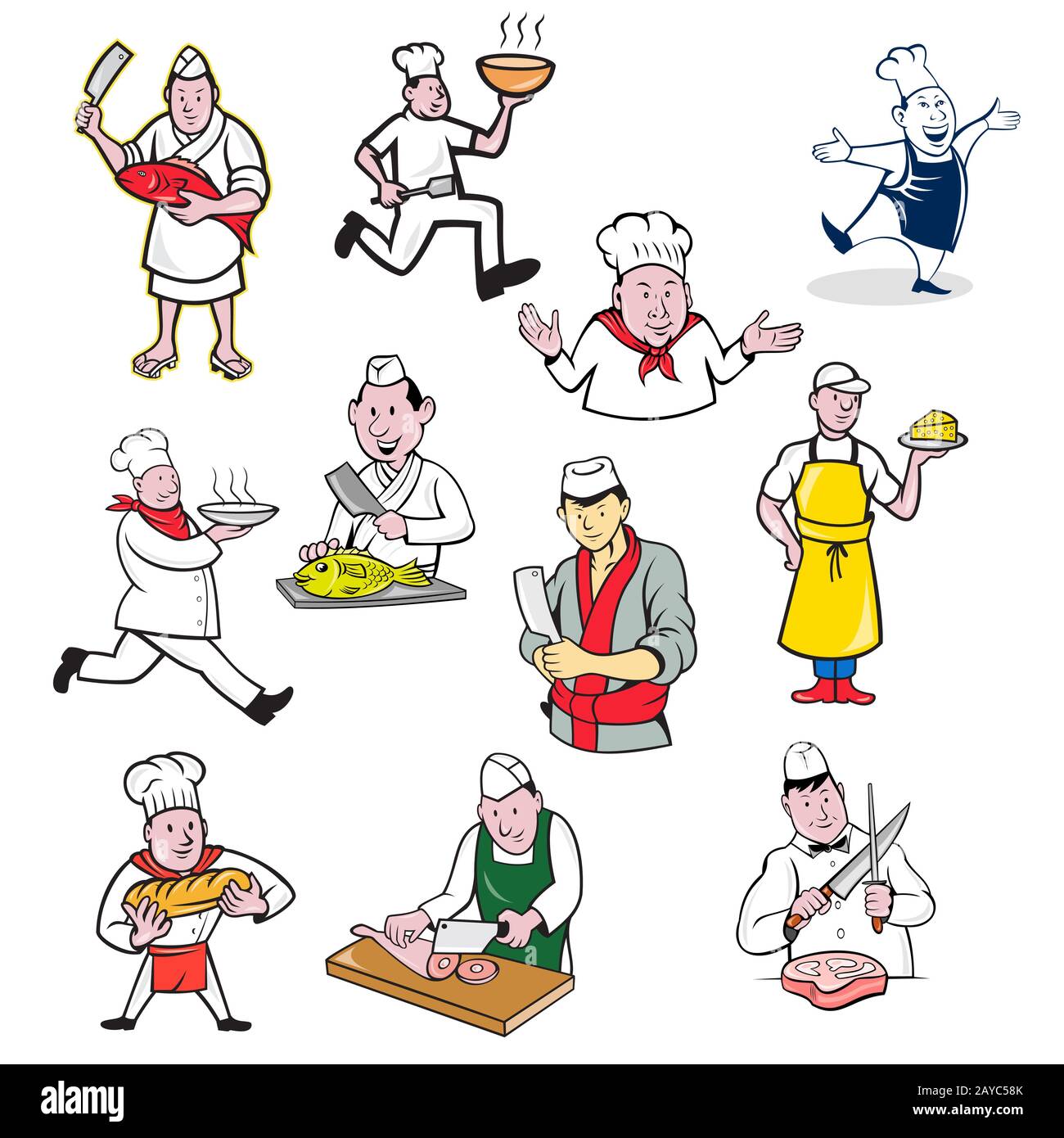 Food Worker Cartoon Set Stock Photo - Alamy