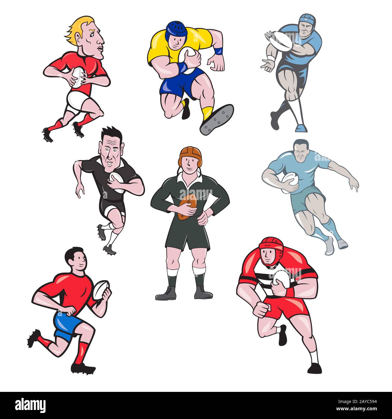 Rugby Player Mascot Cartoon Set Stock Photo - Alamy