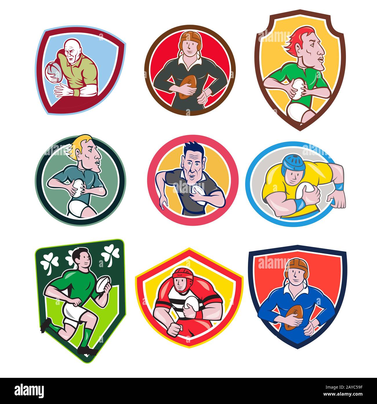 Rugby Player Icon Cartoon Set Stock Photo - Alamy
