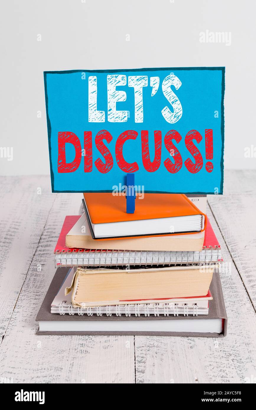 Writing note showing Let S Talk. Business concept for they are ...