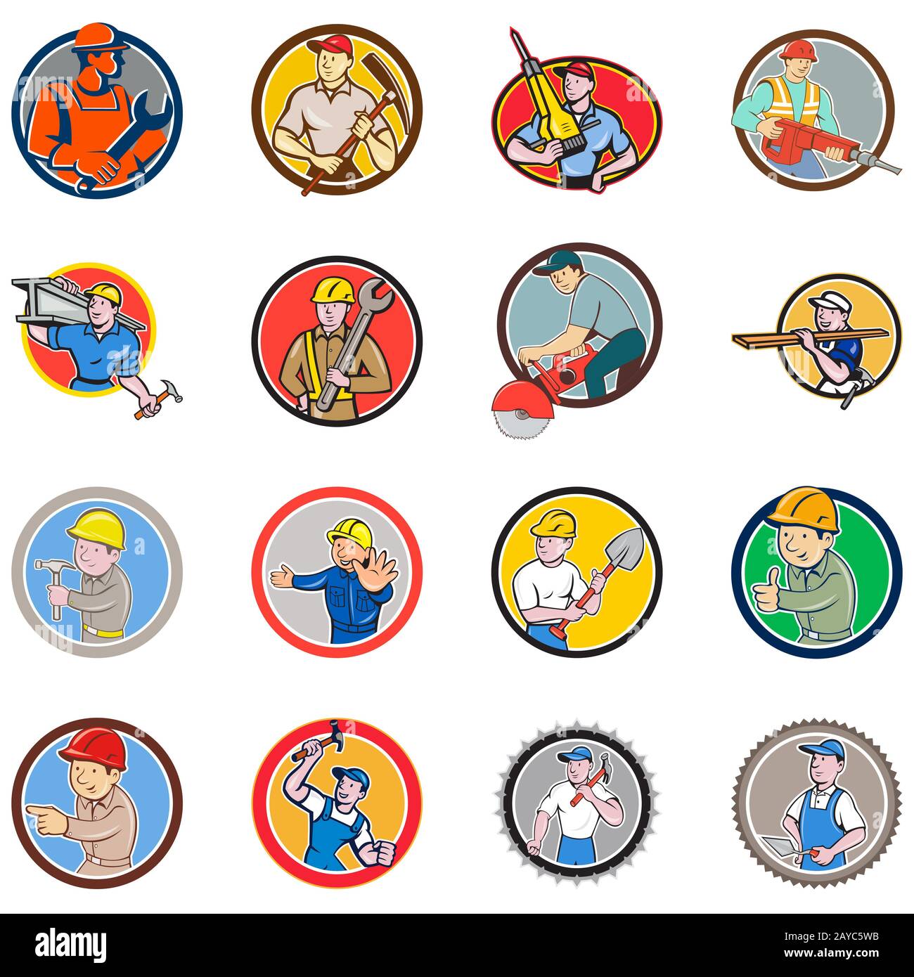 Construction Worker Circle Icon Set Stock Photo - Alamy