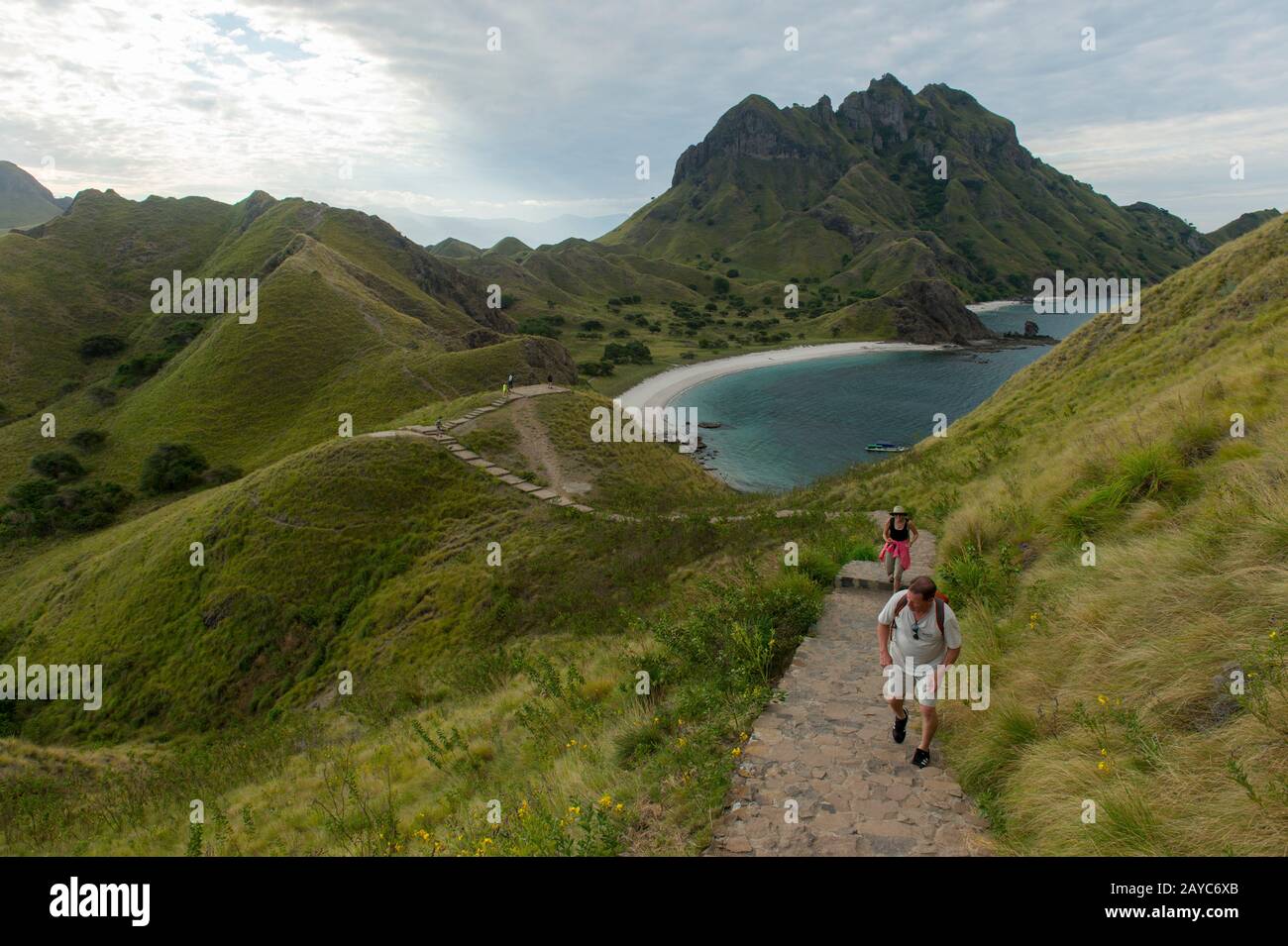 People walking up the path on Padar Island located between Komodo and ...