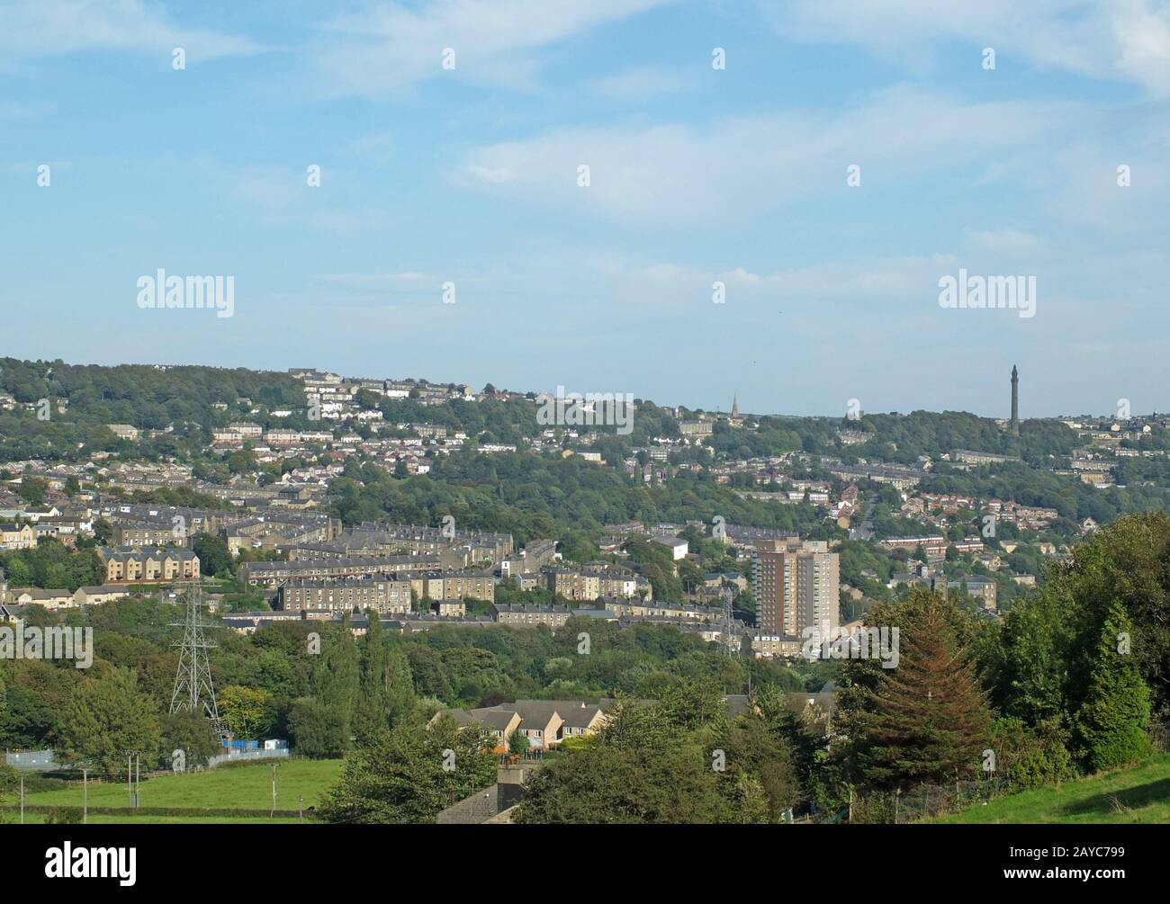 a panoramic view of sowerby bridge in west yorkshire with streets and ...