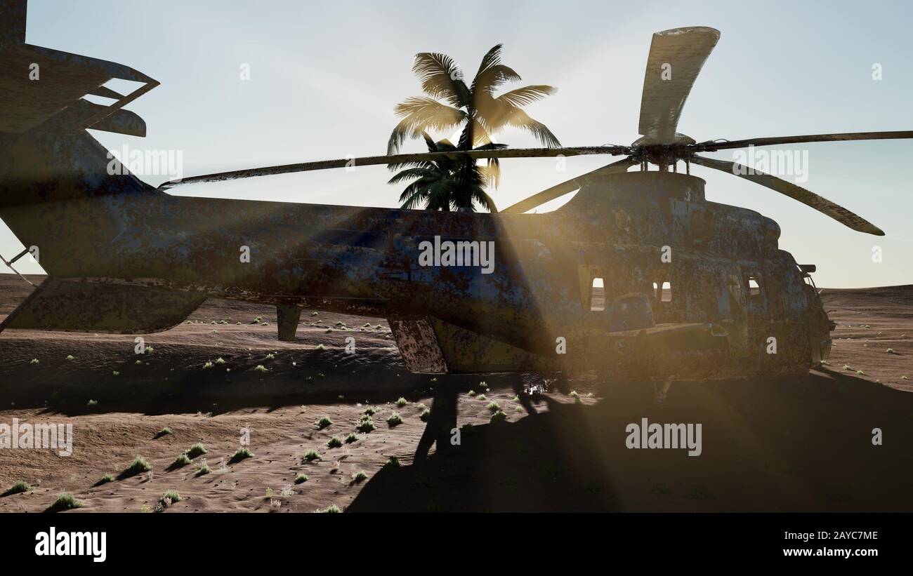 old rusted military helicopter in the desert at sunset Stock Photo - Alamy