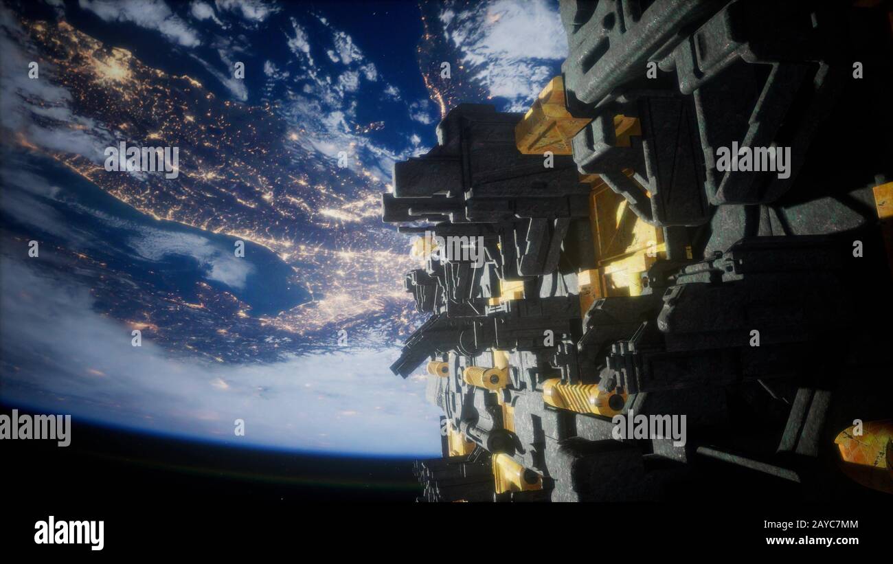 Spaceship with View on Space and Planet Earth Stock Photo - Alamy