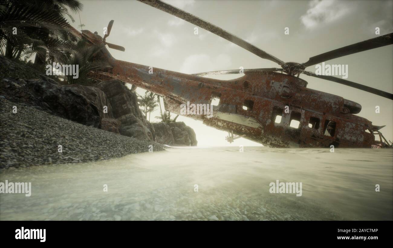 old rusted military helicopter near the island Stock Photo - Alamy