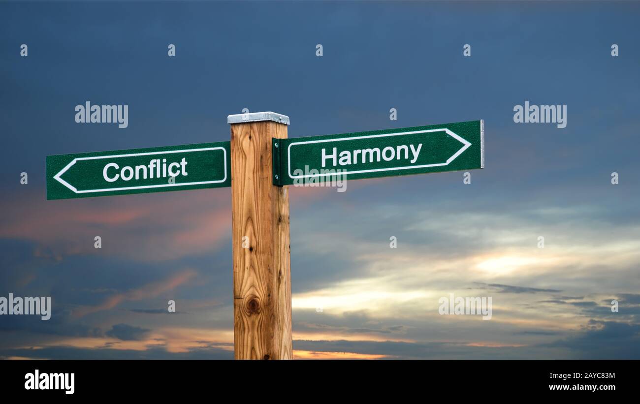 Street Sign Harmony versus Conflict Stock Photo - Alamy