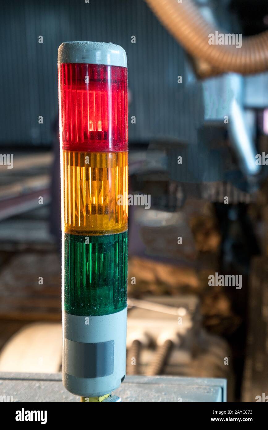 Image of tri-color LED on machine at sawmill Stock Photo - Alamy