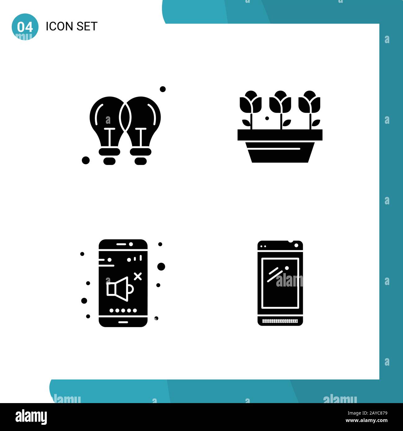 Vector Pack of 4 Glyph Symbols. Solid Style Icon Set on White ...