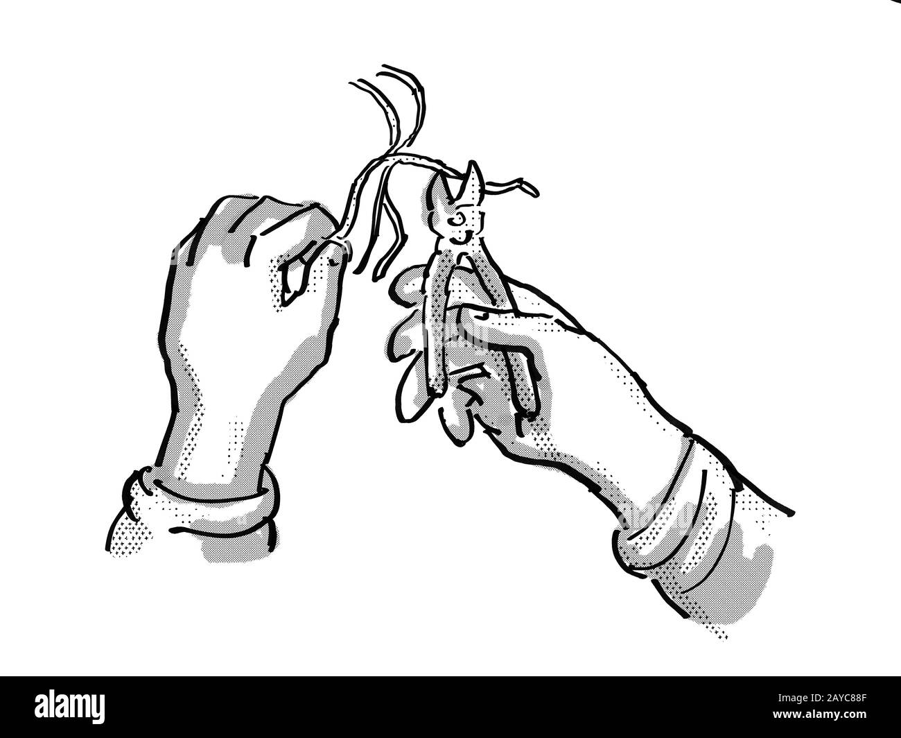 Electrician Hand Cutting Electrical Wire Cartoon Retro Drawing Stock ...