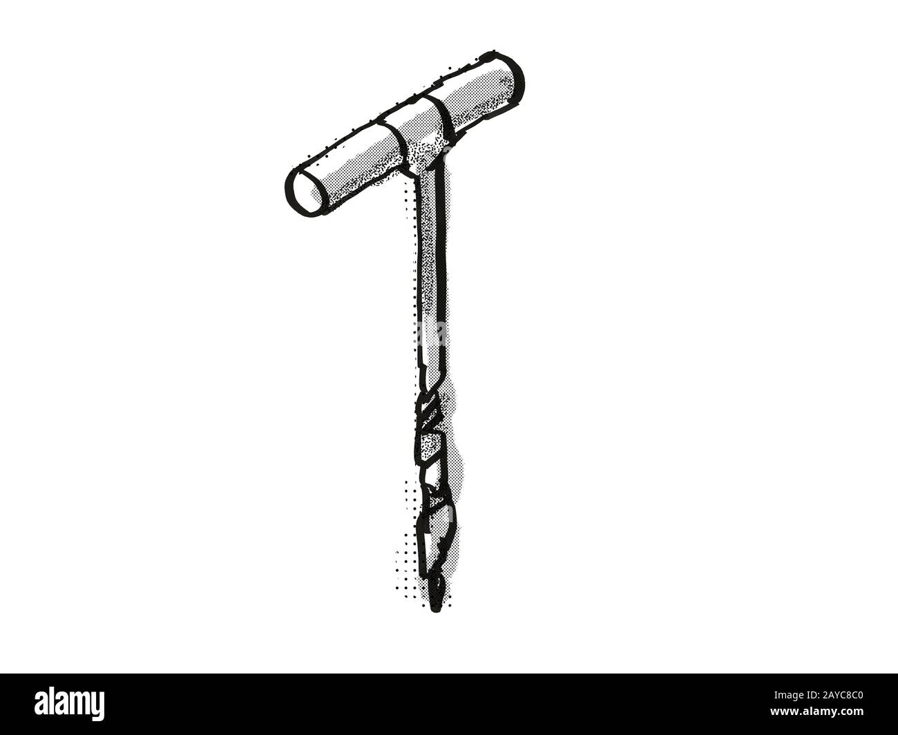 T-handle auger Woodworking Hand Tool Cartoon Retro Drawing Stock Photo ...
