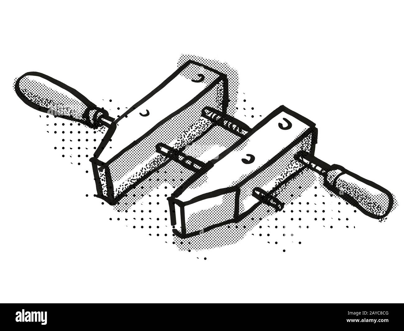 wooden screw clamp Woodworking Hand Tool Cartoon Retro Drawing Stock ...