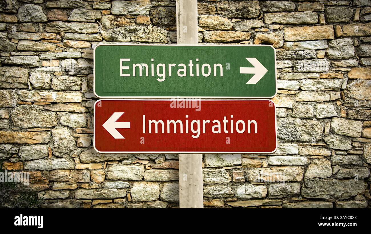 Street Sign Emigration versus Immigration Stock Photo - Alamy
