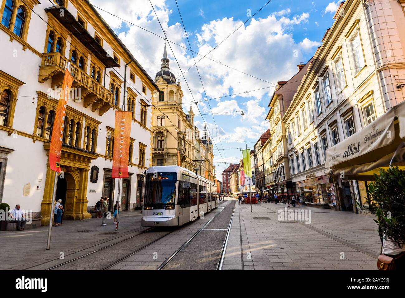 Graz city Austria tourist spot Herrengasse main street tram Stock Photo ...
