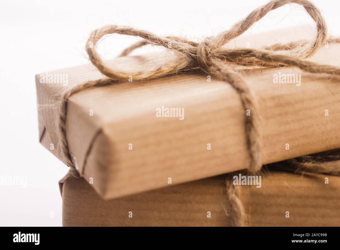 Craft gift boxes on white background Stock Photo - Alamy