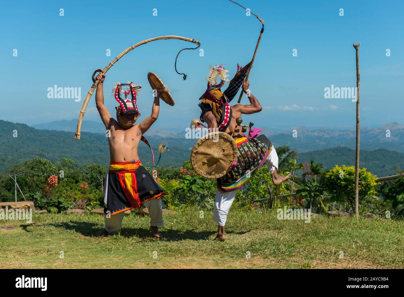 Manggarai men performing a traditional Caci dance in a Melo Village in ...